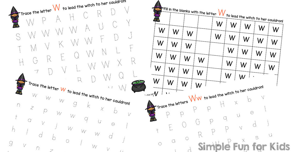 W is for Witch Handwriting Letter Mazes - Simple Fun for Kids VIP