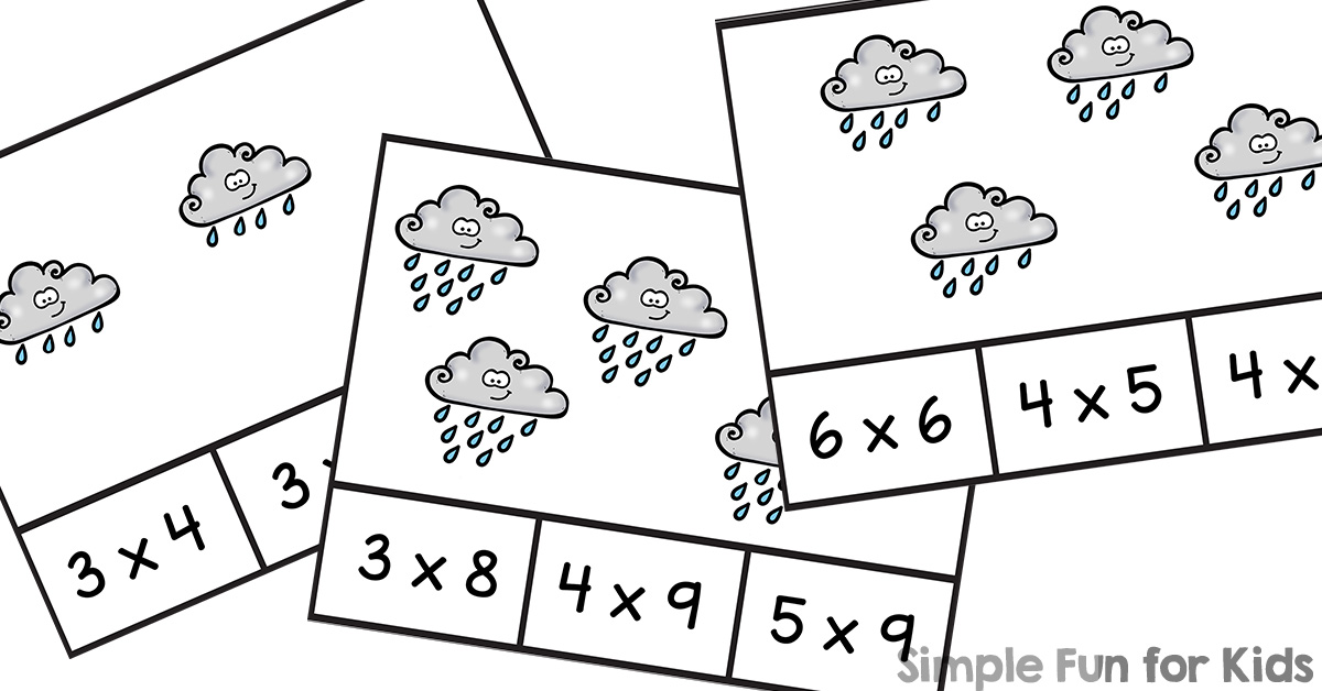 Rain Cloud Multiplication Expression Clip Cards - Simple Fun for Kids VIP