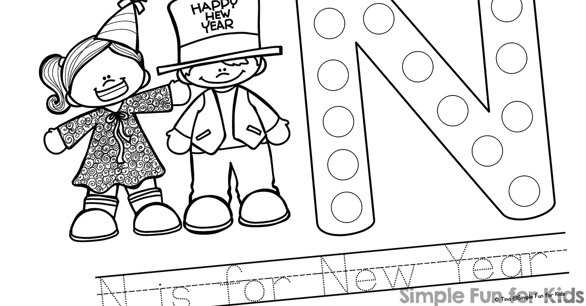 N is for New Year Dot Marker Coloring Pages Printable - Simple Fun for ...