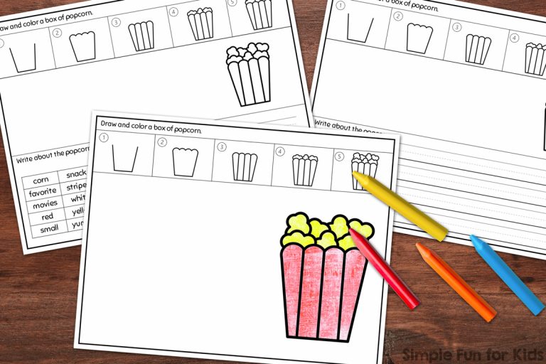 Popcorn Directed Drawing Worksheets - Simple Fun for Kids VIP
