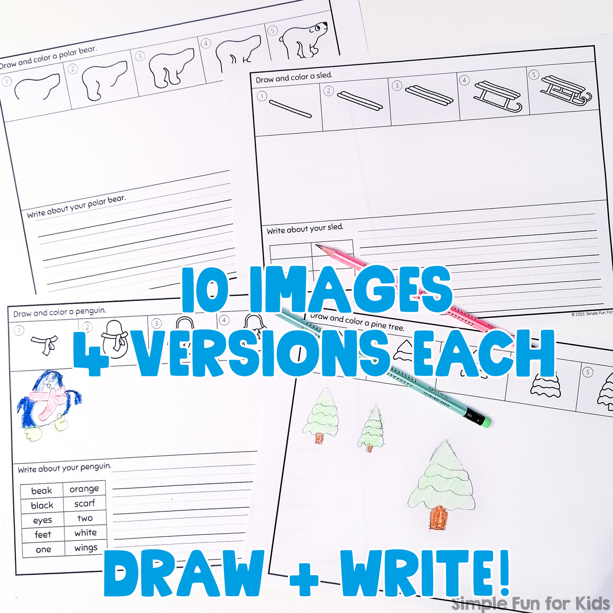 Winter Directed Drawings: Differentiated Draw and Write Worksheets ...